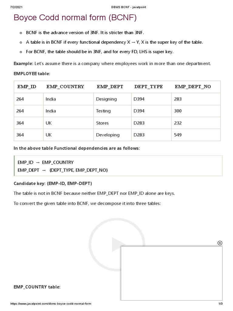 DBMS BCNF - Javatpoint | PDF | Databases | Software Design