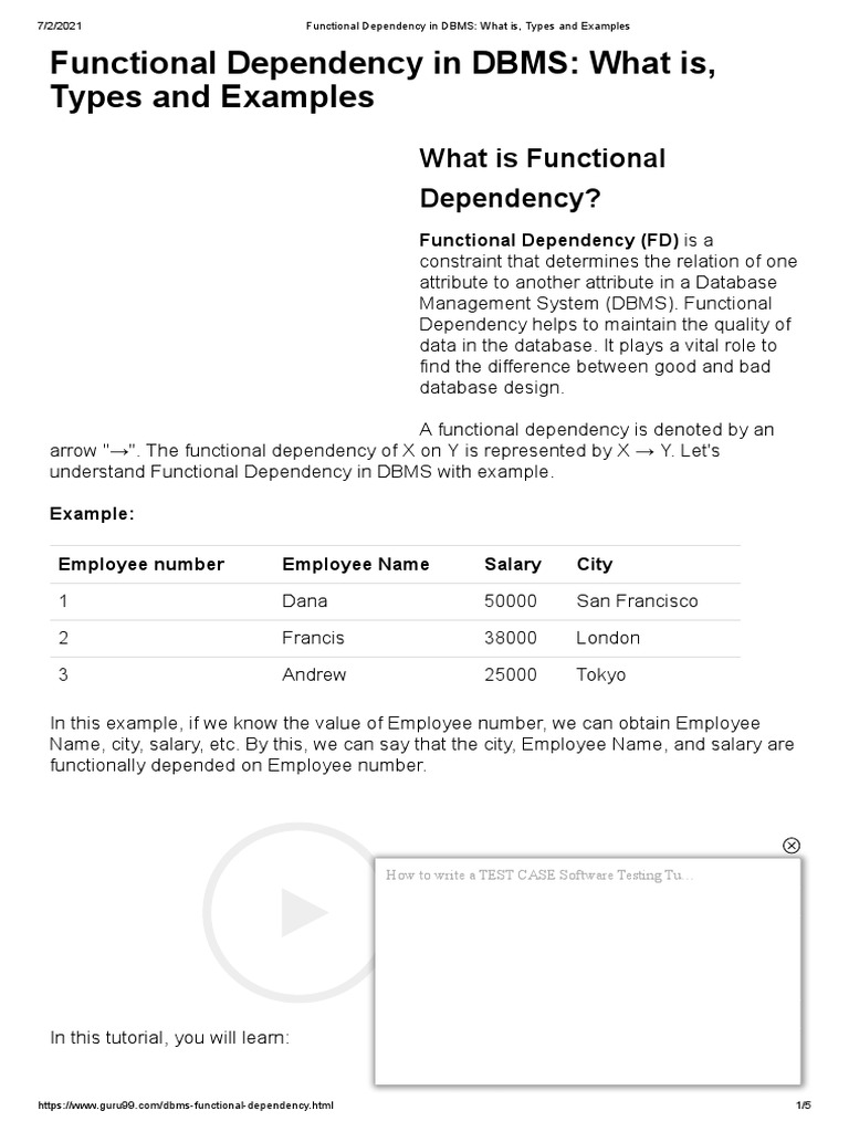 Functional Dependency In Dbms What Is Types And Examples Pdf Relational Database Databases