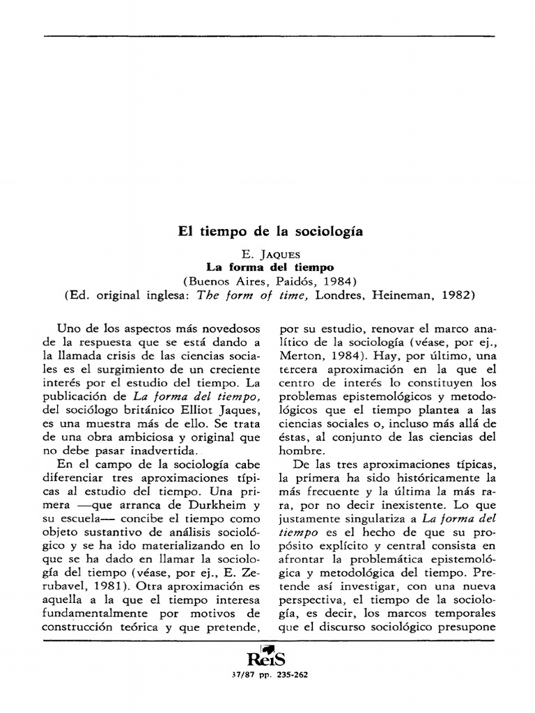 Elliot Jaques. La Forma Del Tiempo | PDF | Sociedad | Immanuel Kant