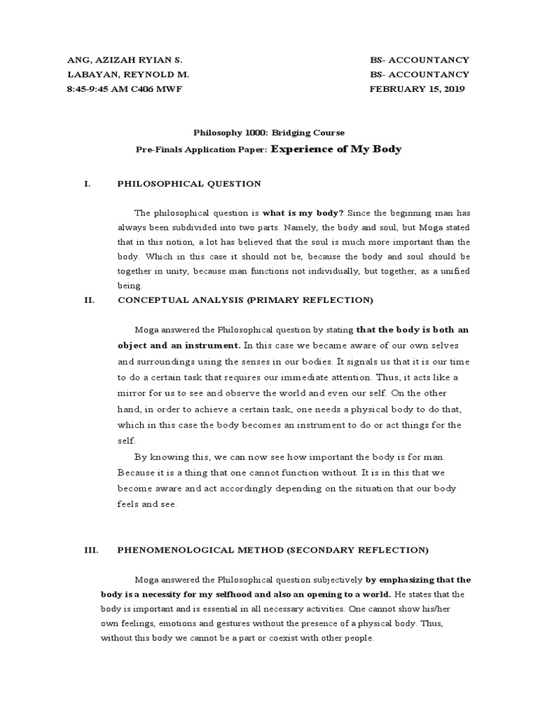 Philo Final Paper | PDF | Self | Philosophical Theories