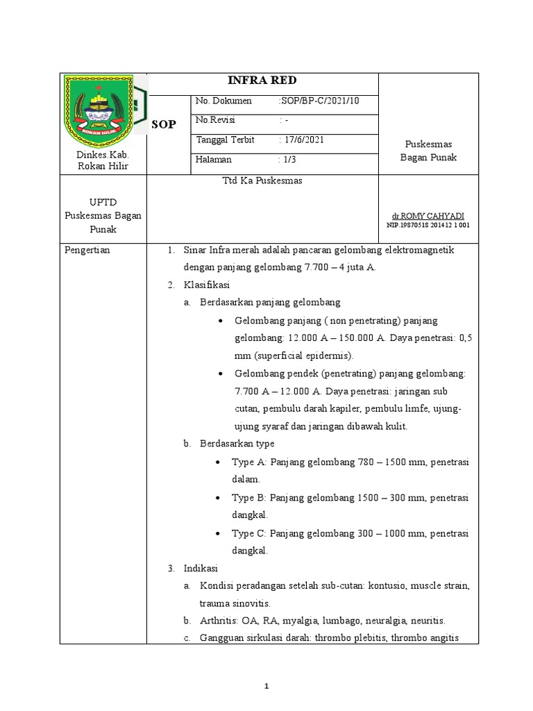 SOP INFRA RED FISIOTERAPI PKM | PDF