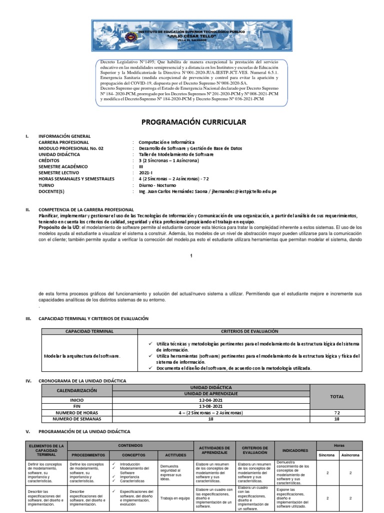 Programacion Curricular Modelamiento | PDF | Caso de uso | Software