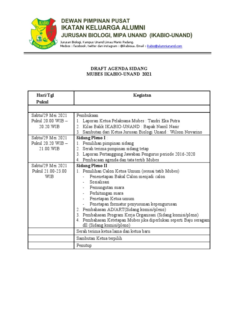 Agenda Sidang Mubes | PDF