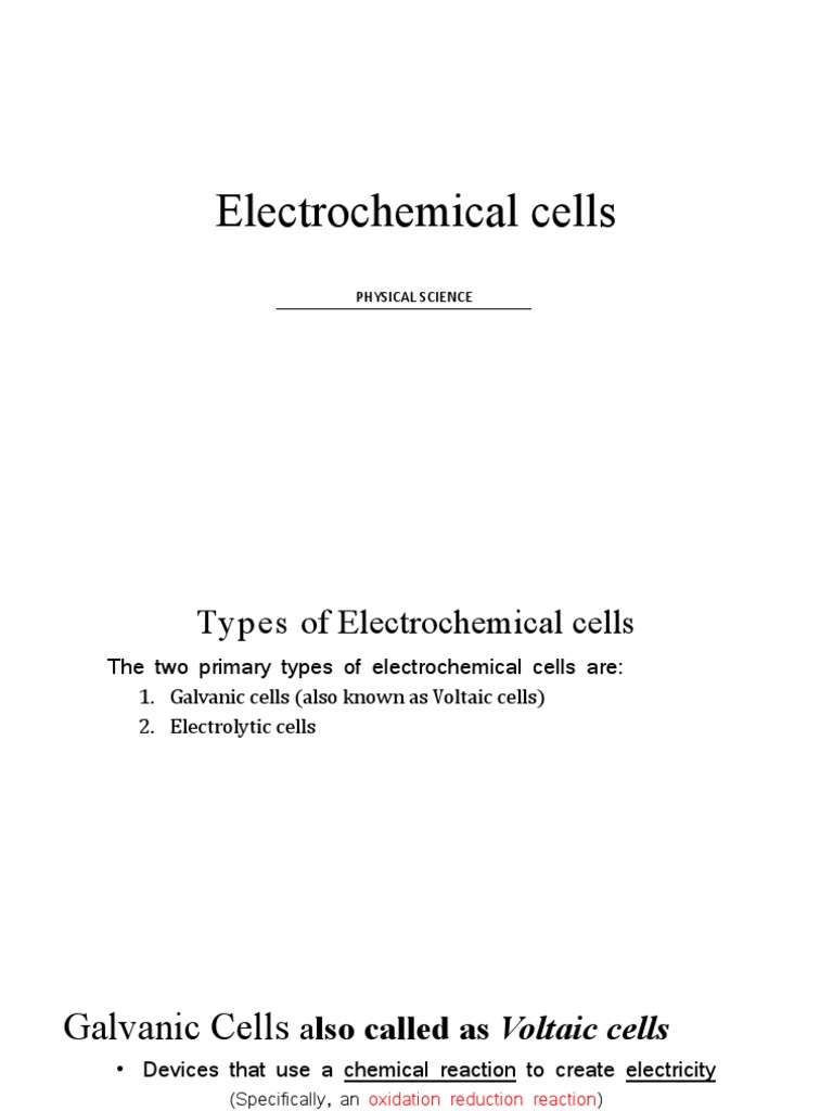 Electrochemical Cells: Physical Science | PDF | Electrochemistry | Cathode
