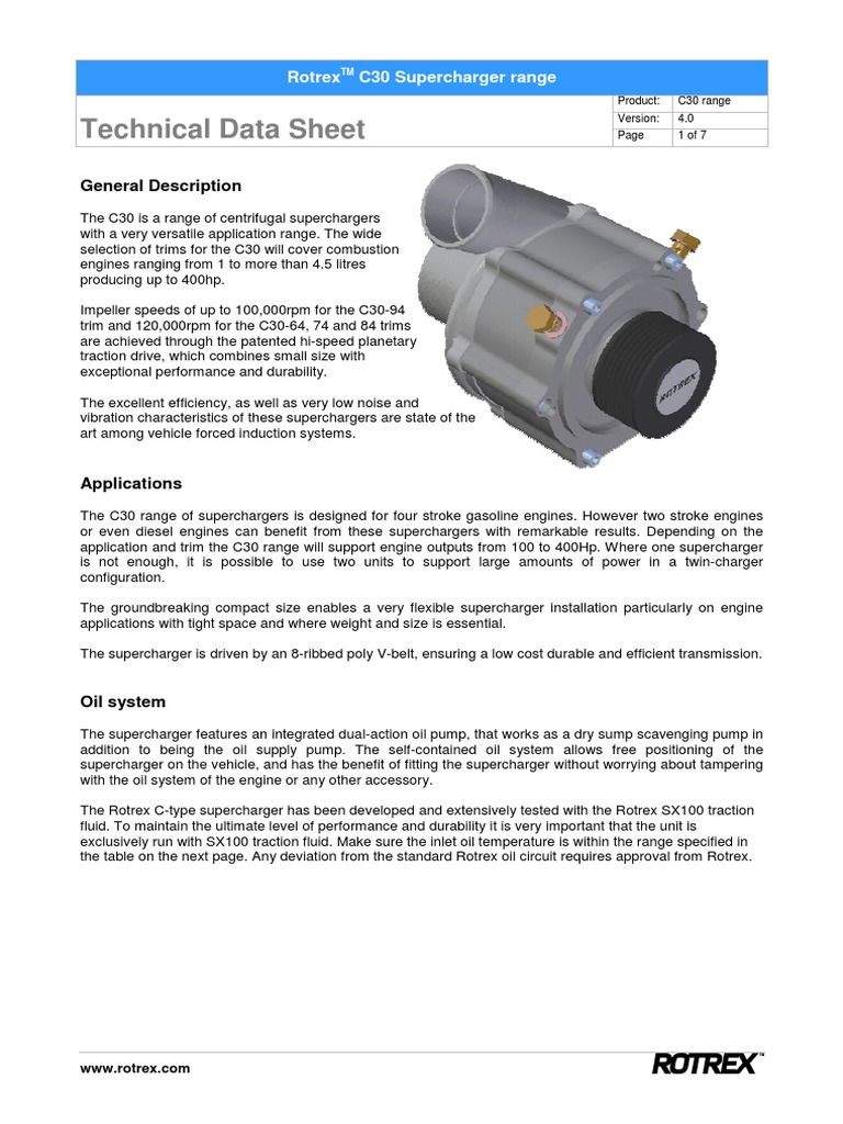 Rotrex Technical Datasheet C30 Range V4.0 | PDF | Engines | Horsepower
