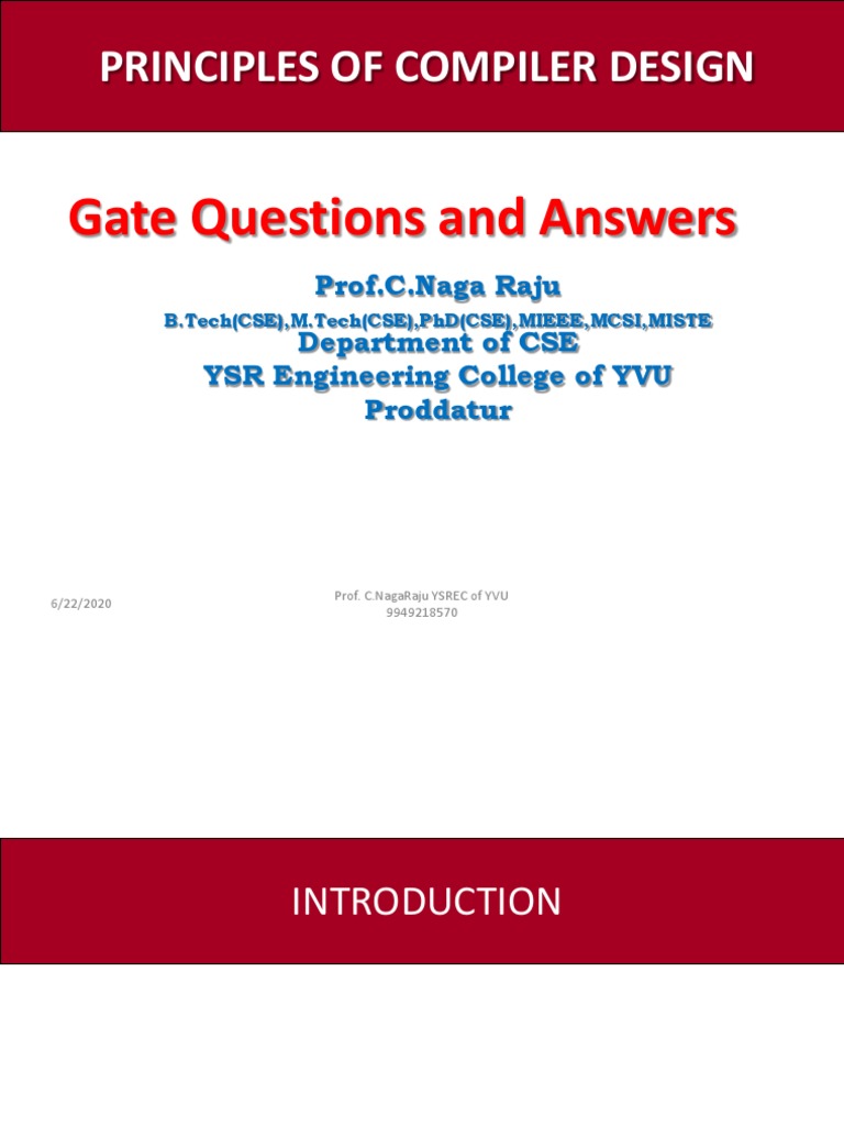 Principles Of Compiler Design Gate Questions And Answers PDF