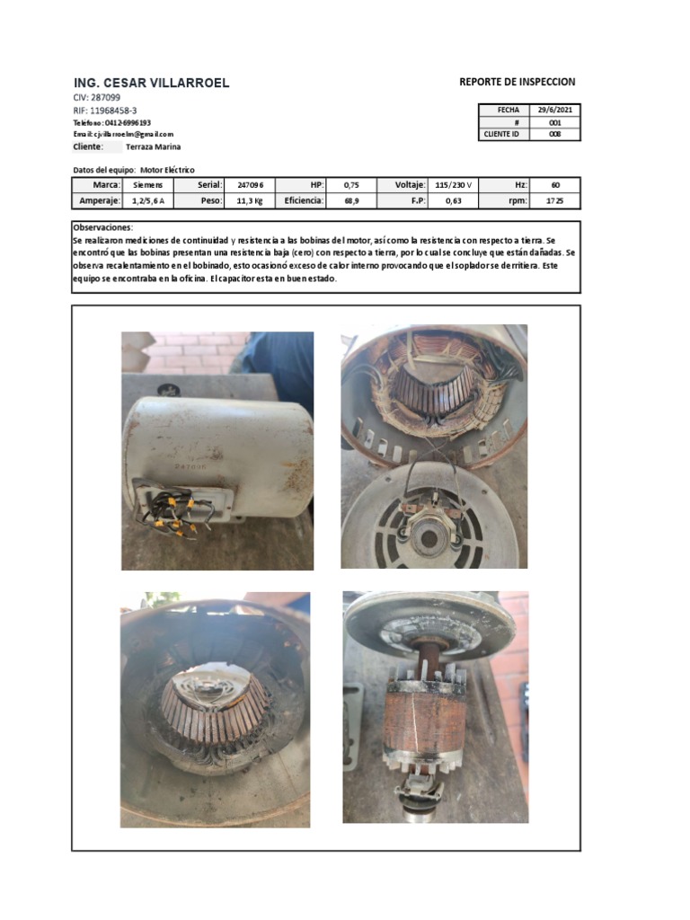 Reportes de Inspeccion de Motores | PDF | Metrología | Componentes ...