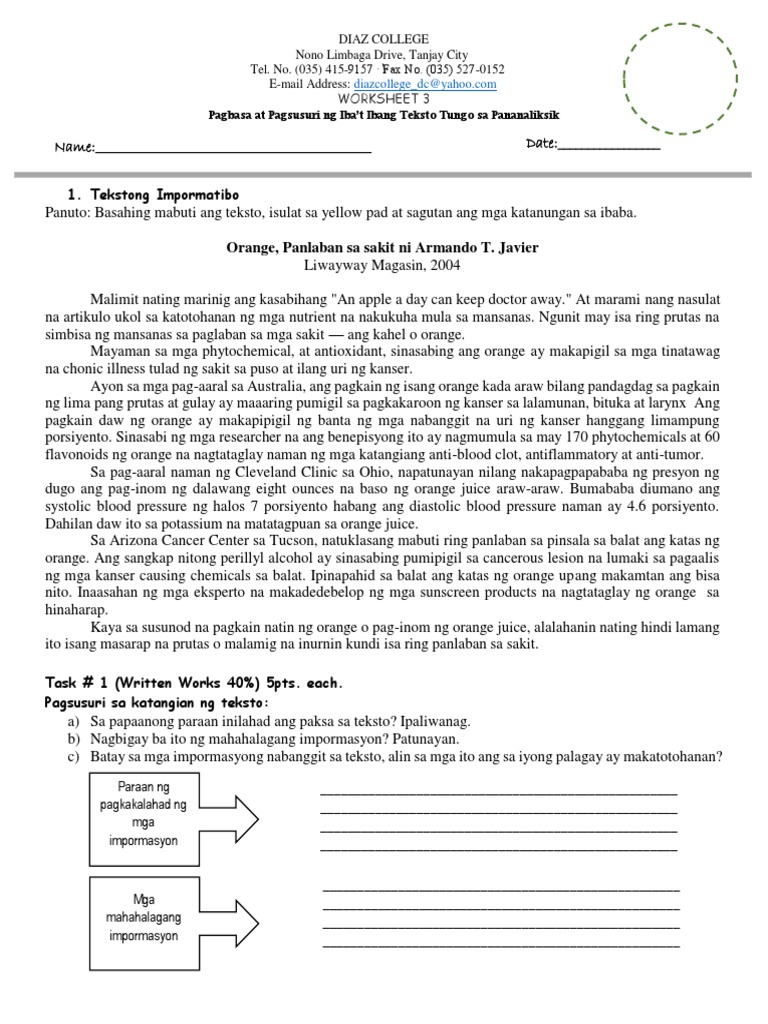 II Worksheet 3 Fil | PDF
