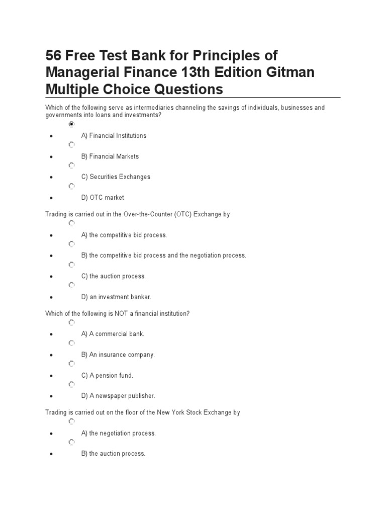 56 Free Test Bank For Principles of Managerial Finance 13th Edition ...