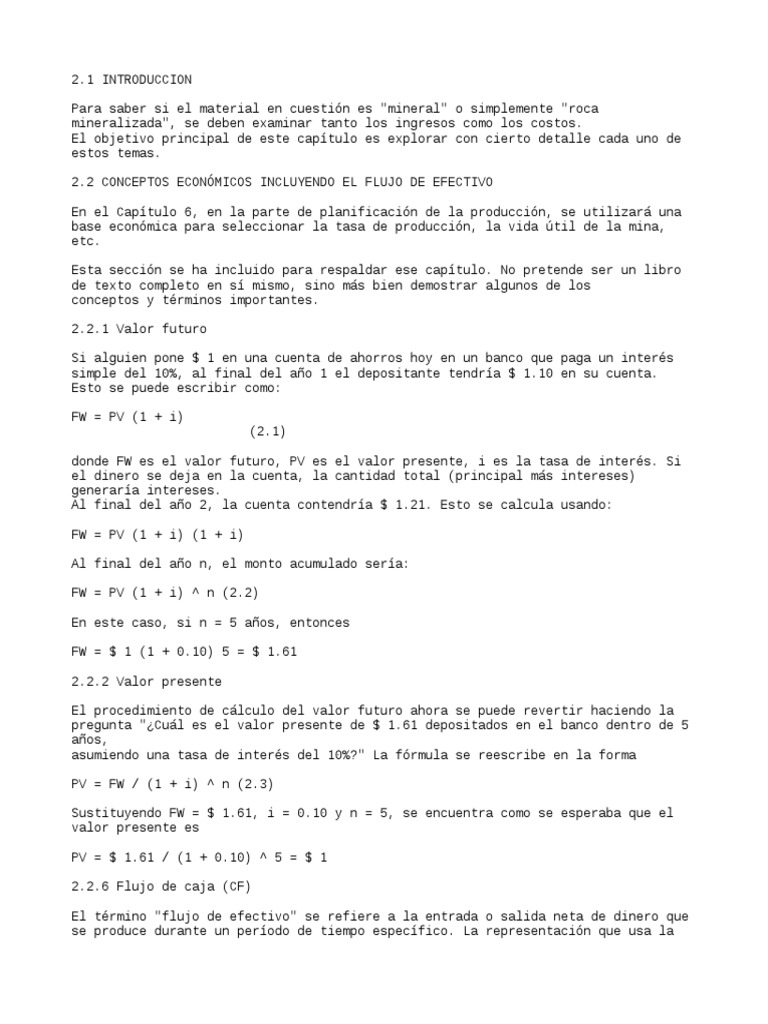 Capitulo 2 Mining Revenues and Costs | PDF | Flujo de efectivo | Interés