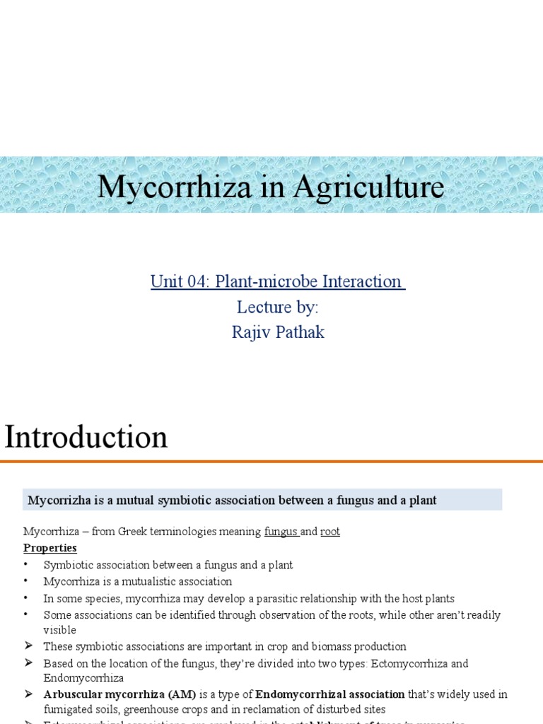 Mycorrhiza in Agriculture: Unit 04: Plant-Microbe Interaction Lecture ...