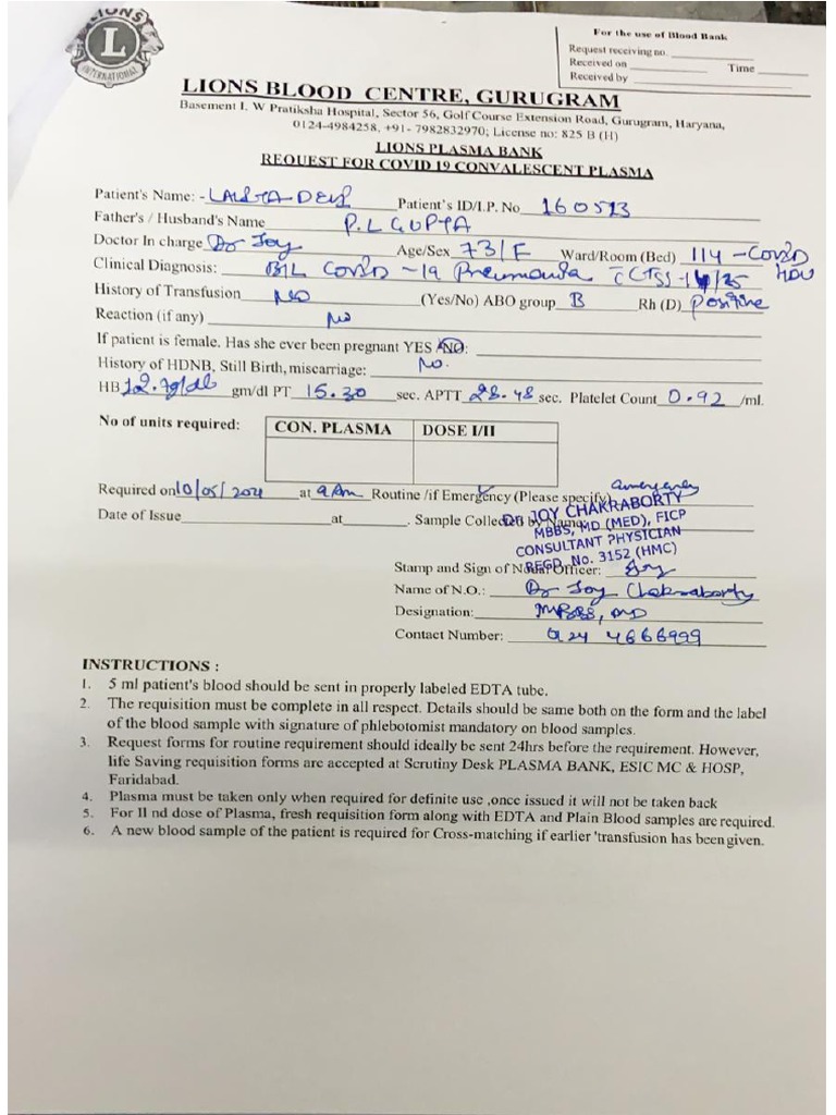 Blood Bank Form | PDF