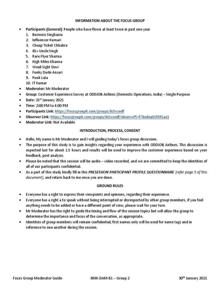 Focus Group Moderator Guide - Gfdfdfdroup 2 | PDF | Focus Group | Business