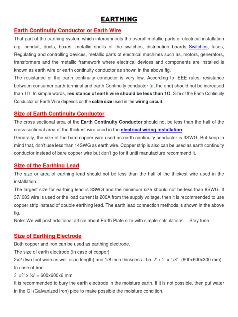 Earthing: Earth Continuity Conductor or Earth Wire | PDF | Electrical ...