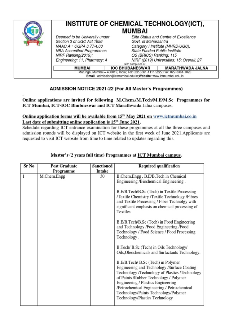 Admission Notice For Masters Programmes 2021-22 | PDF | Vocational ...