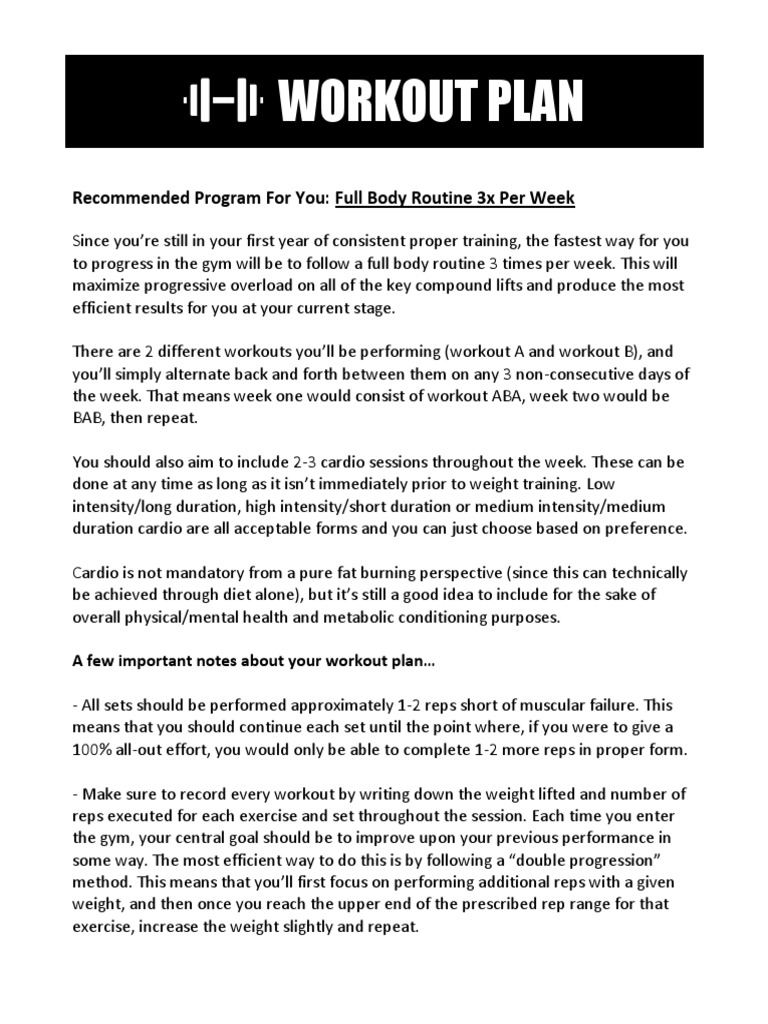 Workout Plan: Recommended Program For You: Full Body Routine 3x Per ...