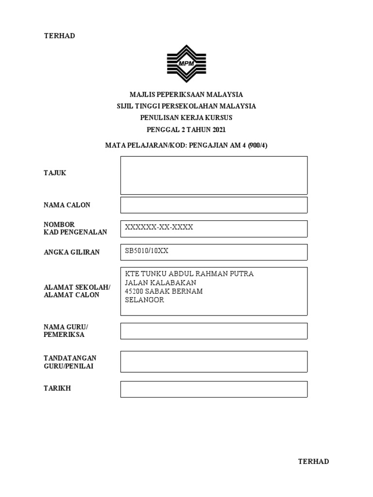 Borang Kosong KK | PDF