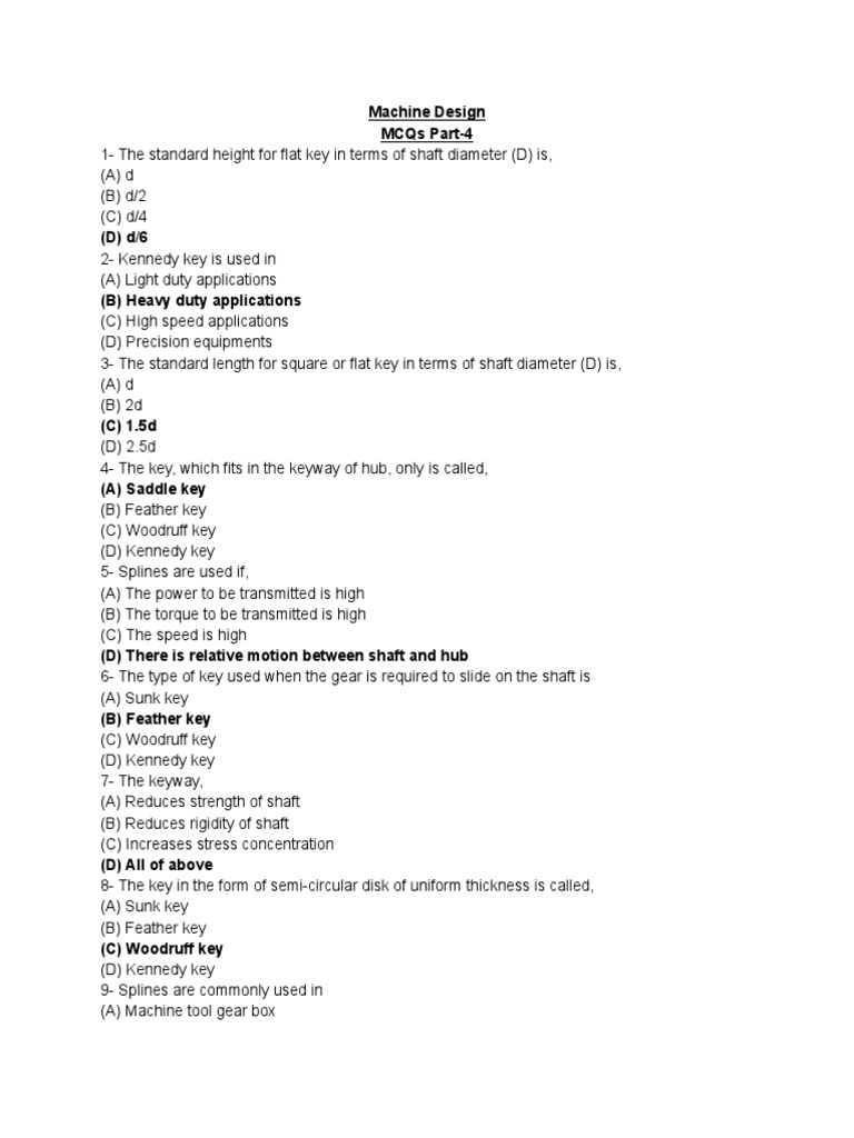 Machine Design Mcqs Part-4 | PDF | Equipment | Mechanical Engineering