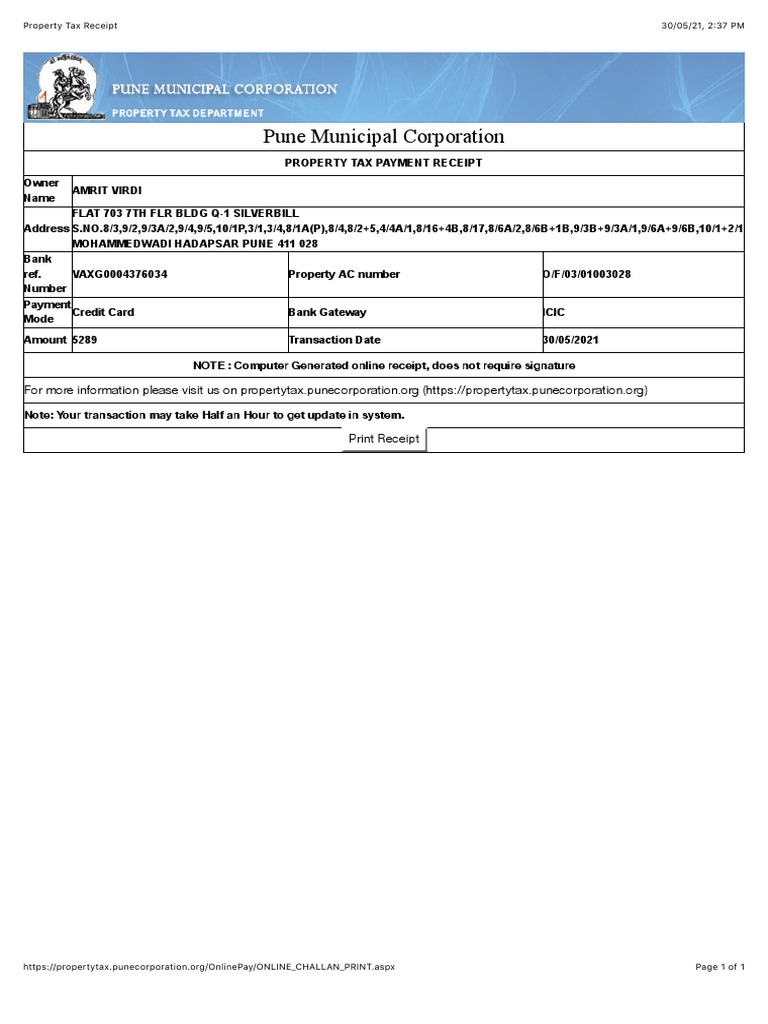 Property Tax Receipt | PDF