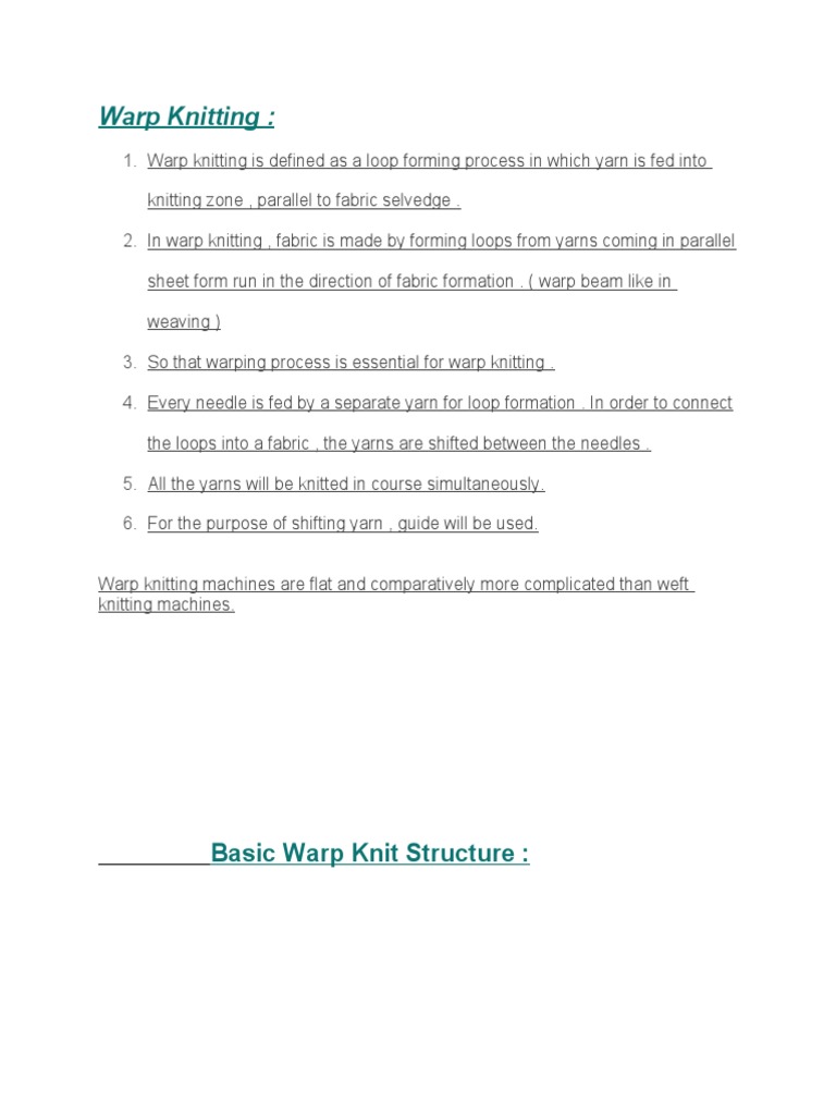 Warp Knitting:: Basic Warp Knit Structure | PDF | Knitting | Textiles