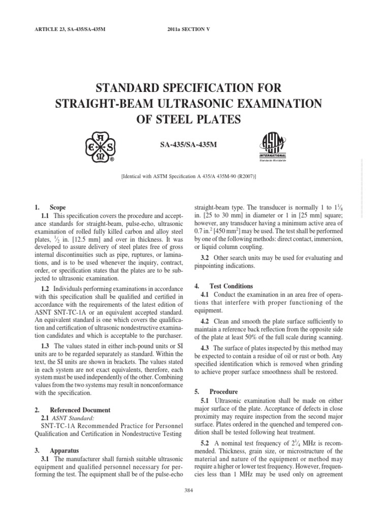Standard Specification For Straight-Beam Ultrasonic Examination of ...