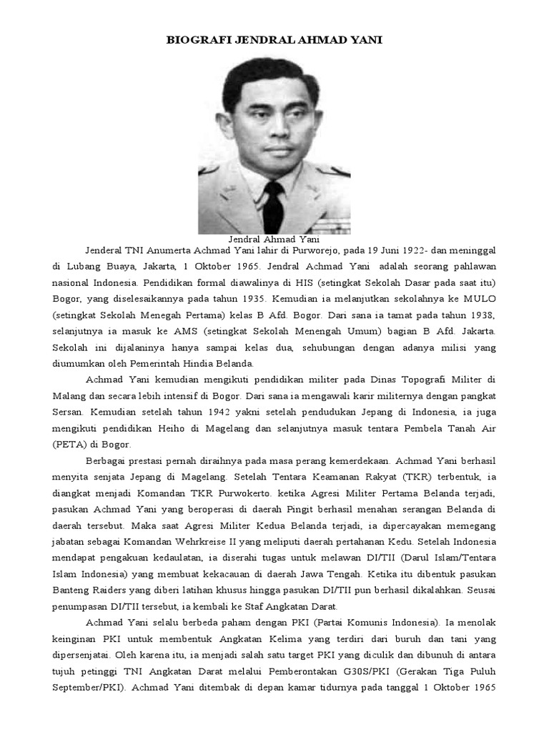 Biografi Jendral Ahmad Yani | PDF