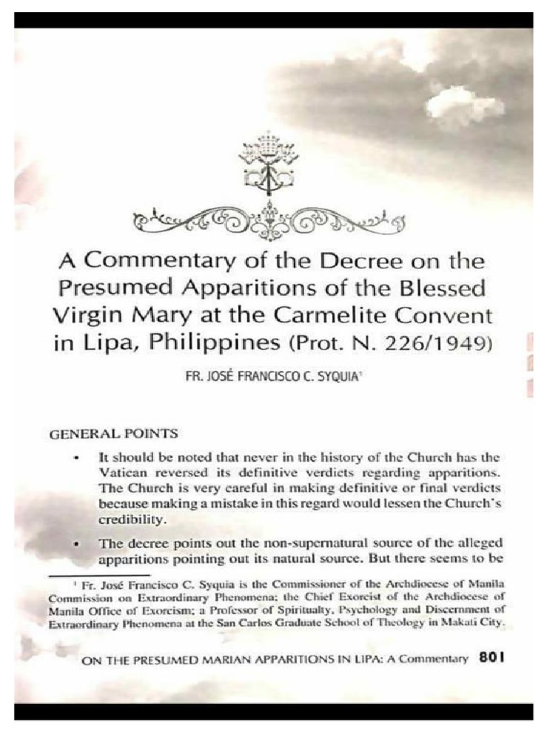 A Commentary of The Decree On The Presumed Apparitions of The Blessed ...
