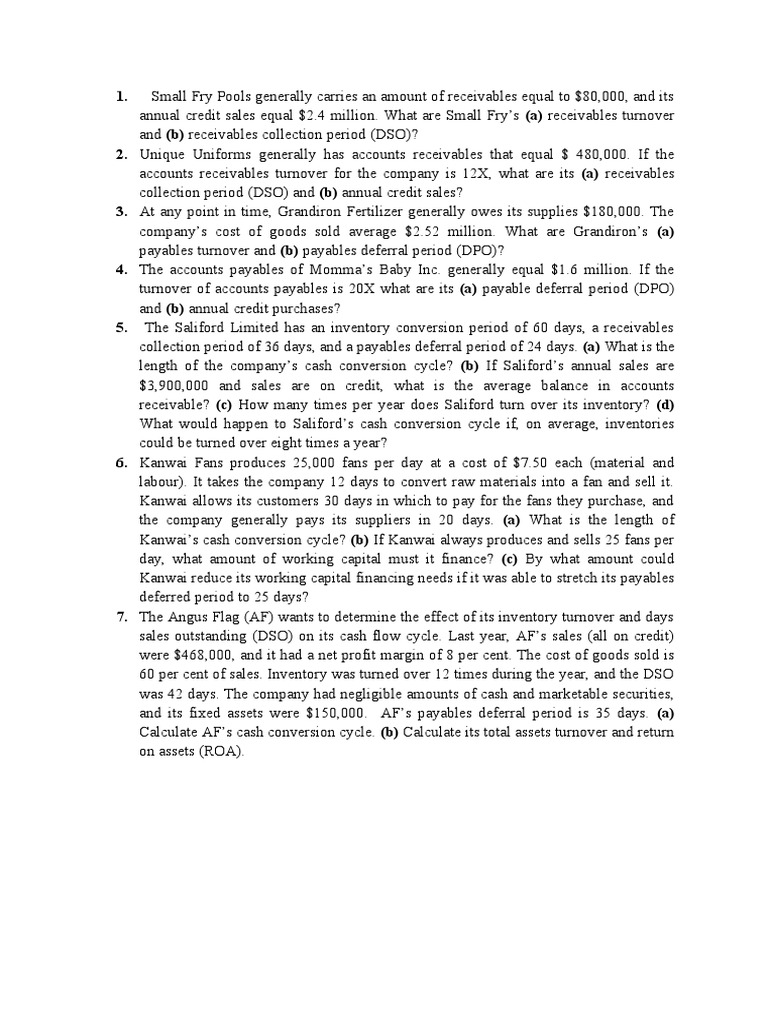 Week 2 Working Capital Tutorial Questions-1 | PDF | Working Capital ...