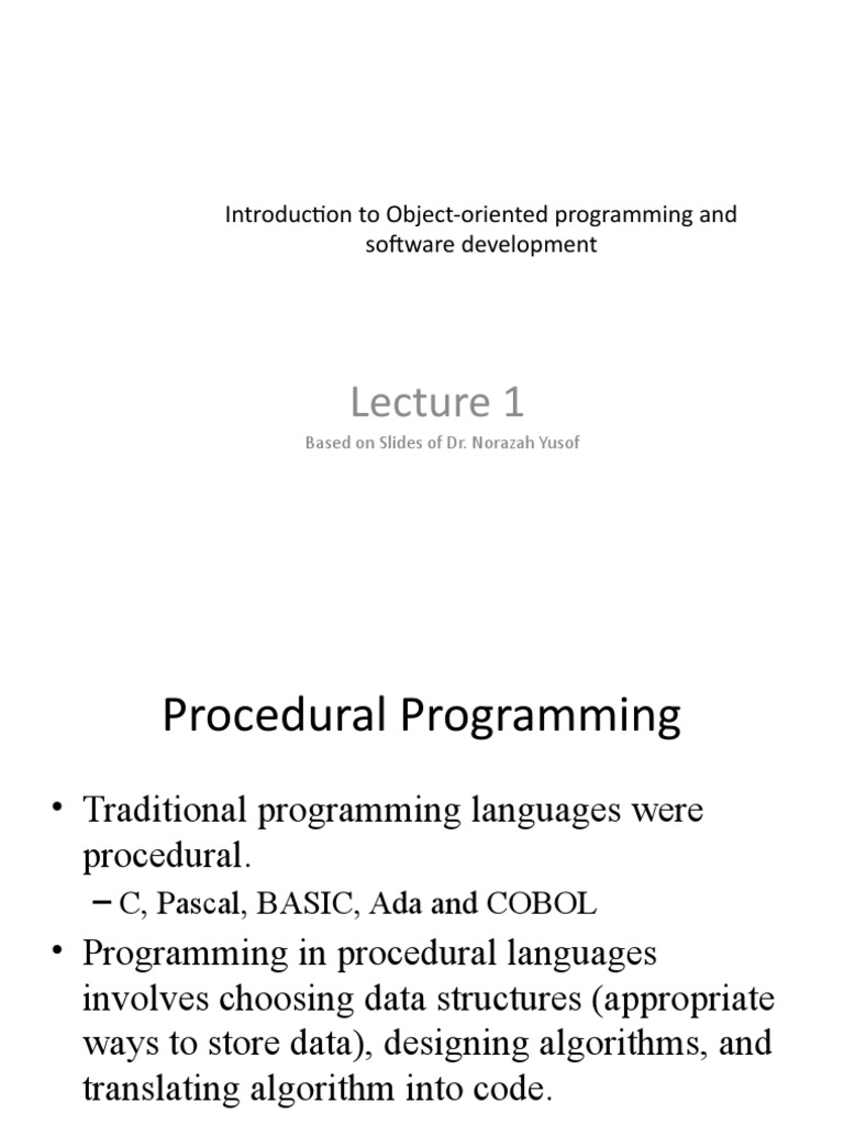 Lec1 Introduction To Object Oriented Pdf Object Oriented Programming Class Computer 