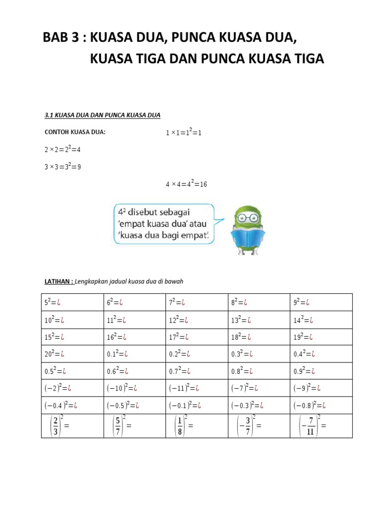 Bab 3 - Kuasa Dua, Punca Kuasa Dua, Kuasa Tiga Dan Punca Kuasa Tiga | PDF
