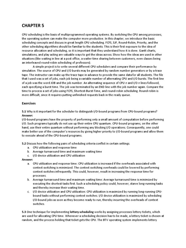 Chapter 5 Exercises 51 Answer 52 Answer 53 Lottery Scheduling | Download Free PDF | Scheduling ...