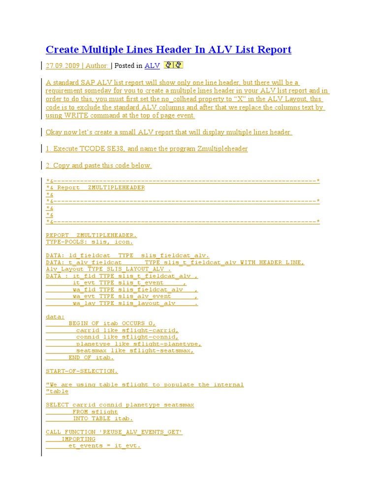 Multiple Lines Header in ALV Report | PDF | Computing | Computer Data