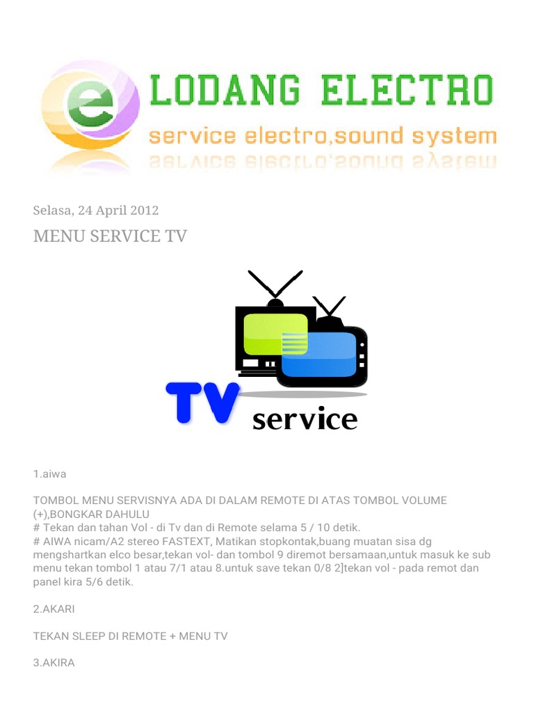 Menu Servis TV: Panduan Lengkap | PDF | Teknologi & Rekayasa