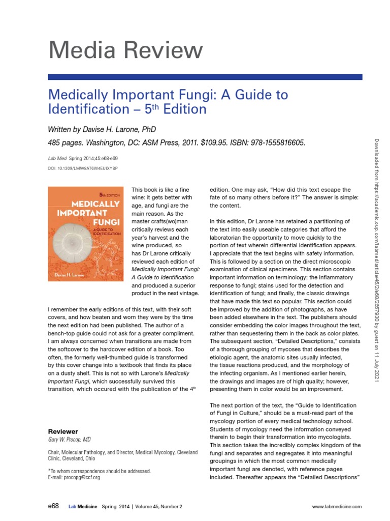 Media Review: Medically Important Fungi: A Guide To Identification - 5 ...