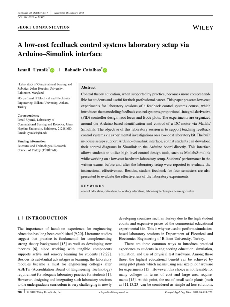 2018 28 A Low Cost Feedback Control Systems Laboratory Setup Via Arduino Simulink Interface