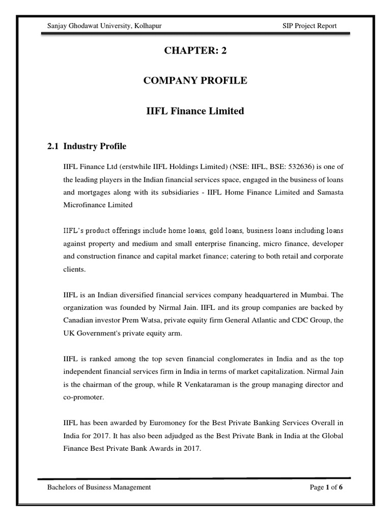 IIFL Finance Company Profile | PDF | Financial Services | Financial Markets