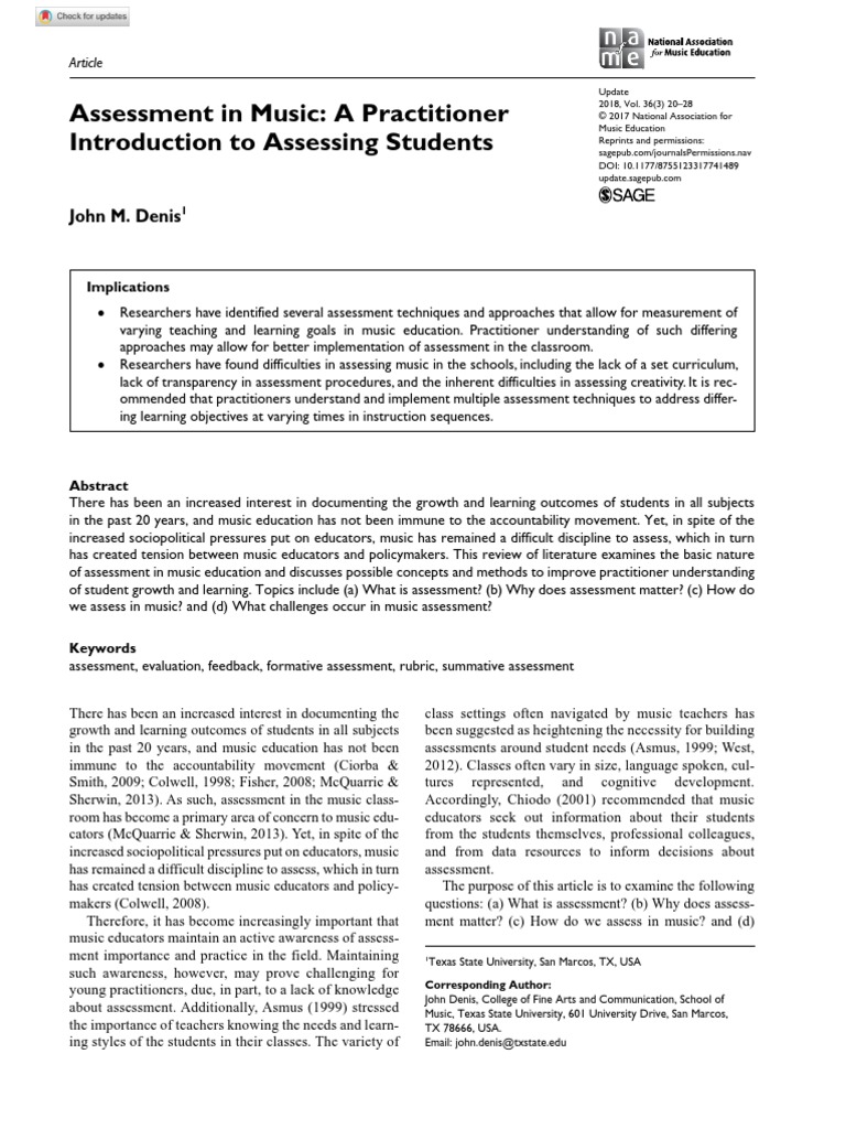 Assessment in Music: A Practitioner Introduction To Assessing Students ...