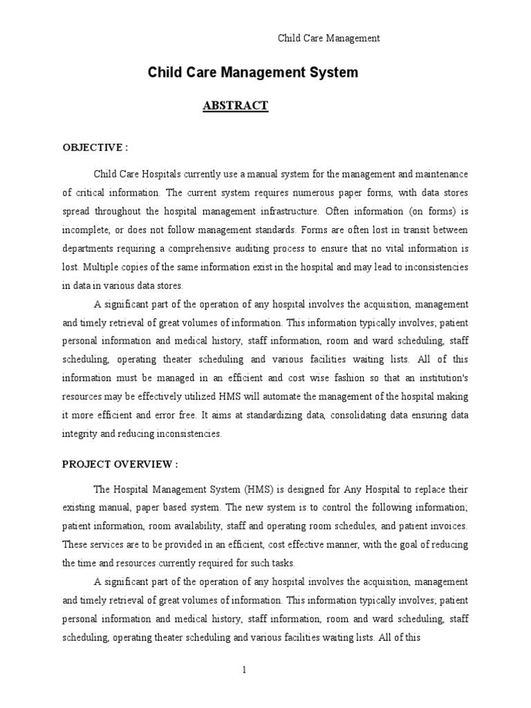 Child Care Management System-Synopsis | PDF | Active Server Pages ...