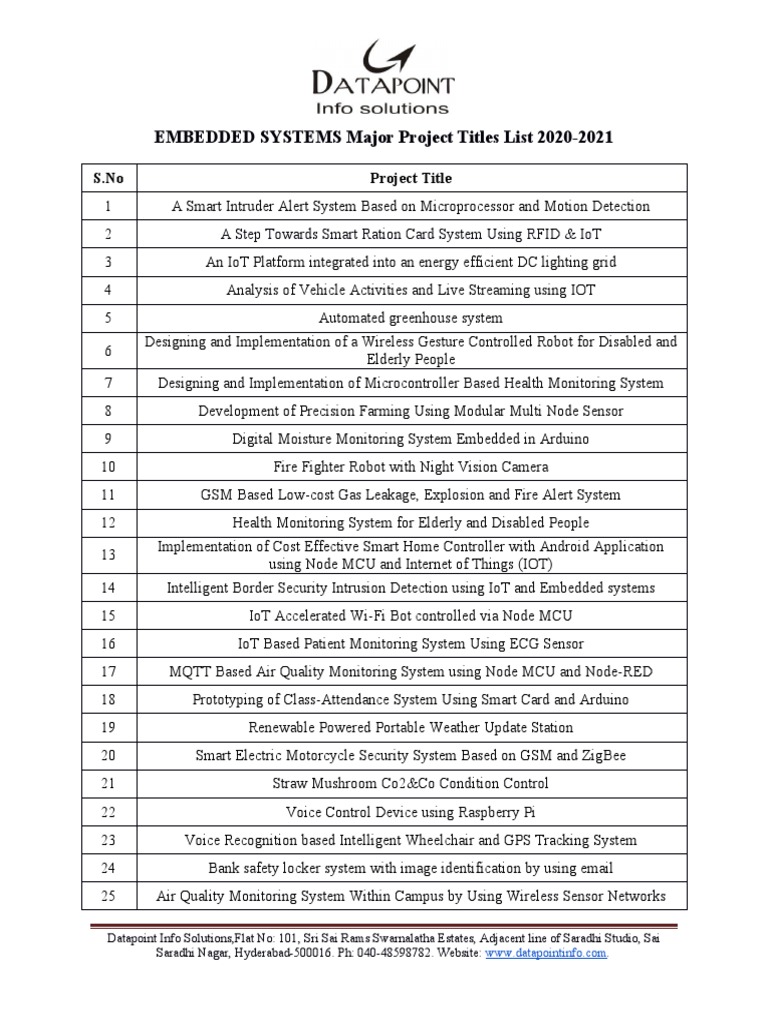 Embedded Systems IEEE Major Project Titles List 2020-2021 (Another Copy) | PDF | Internet Of ...