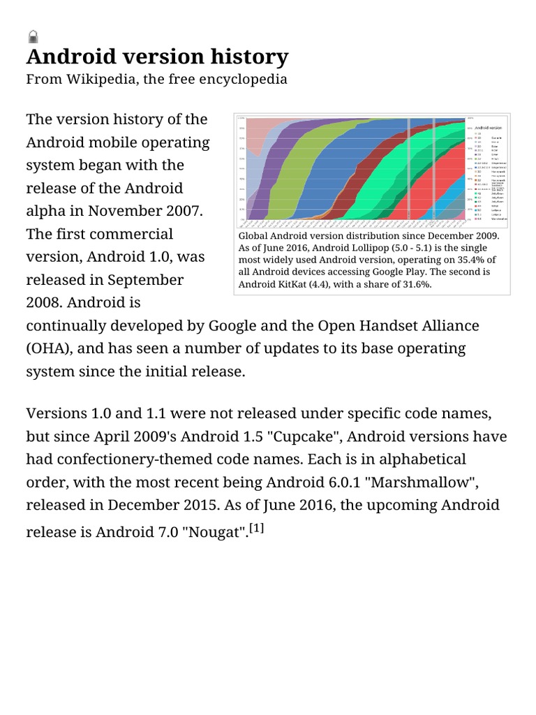 Android Version History - Wikipedia, The Free Encyclopedia | PDF | Mobile Linux | Android ...