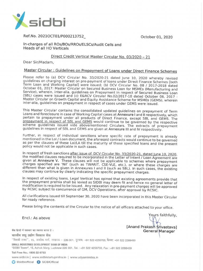 Master Circular 03 - 202021 - DTD - 01102020 - Prepayment Guidelines | PDF