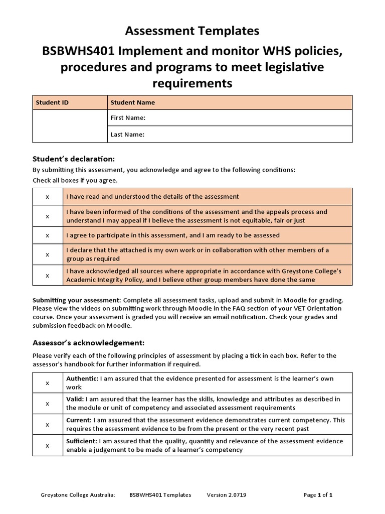 BSBWHS401 Assestment Implement and Monitor WHS Policies | PDF