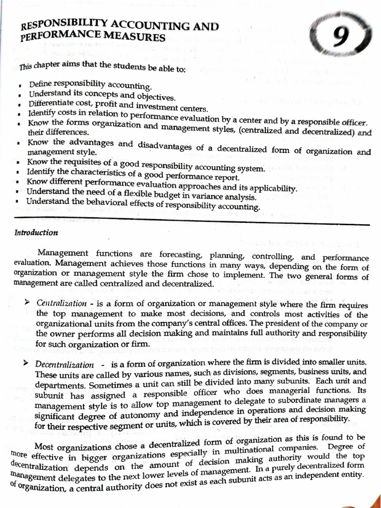 9 Responsibility Accounting and Performance Measures | PDF