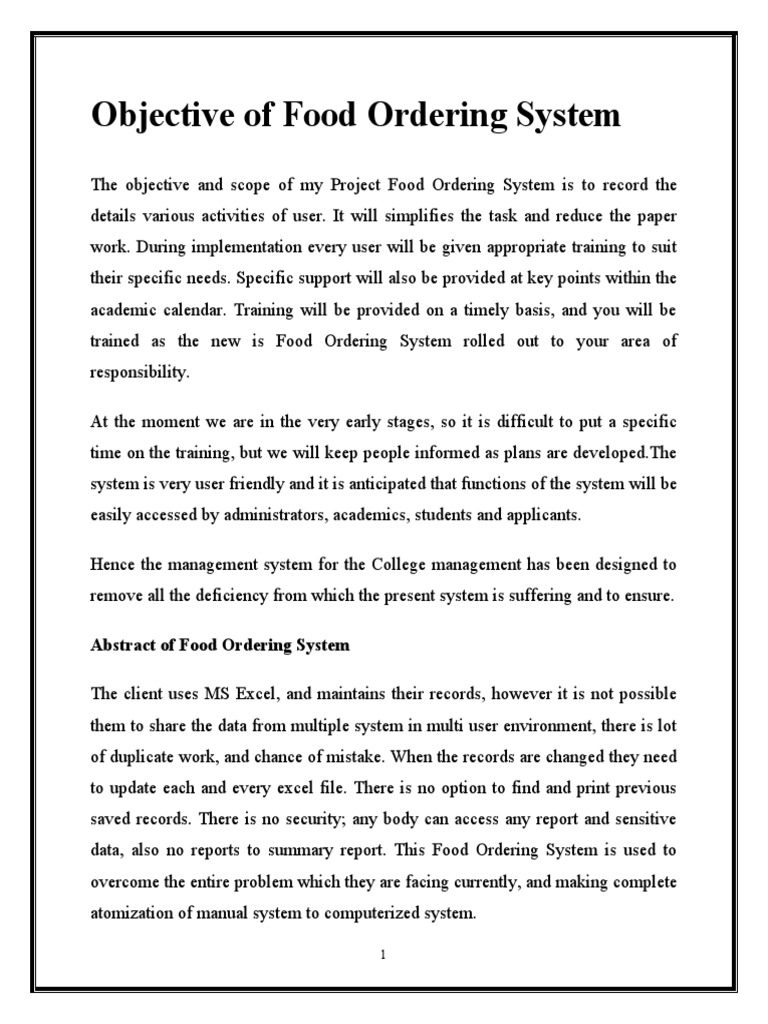 Objective of Food Ordering System | PDF | Databases | Input/Output