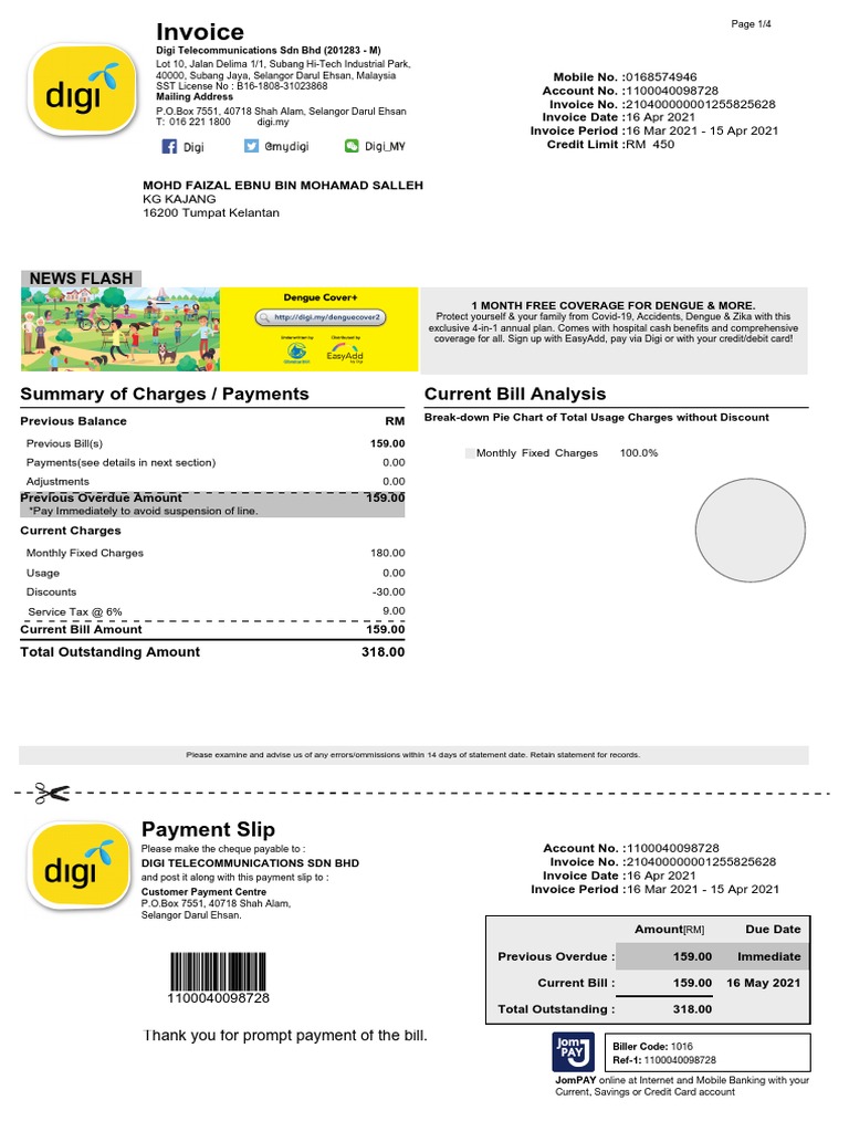 Payment Slip: Summary of Charges / Payments Current Bill Analysis | PDF | Cheque | Payments