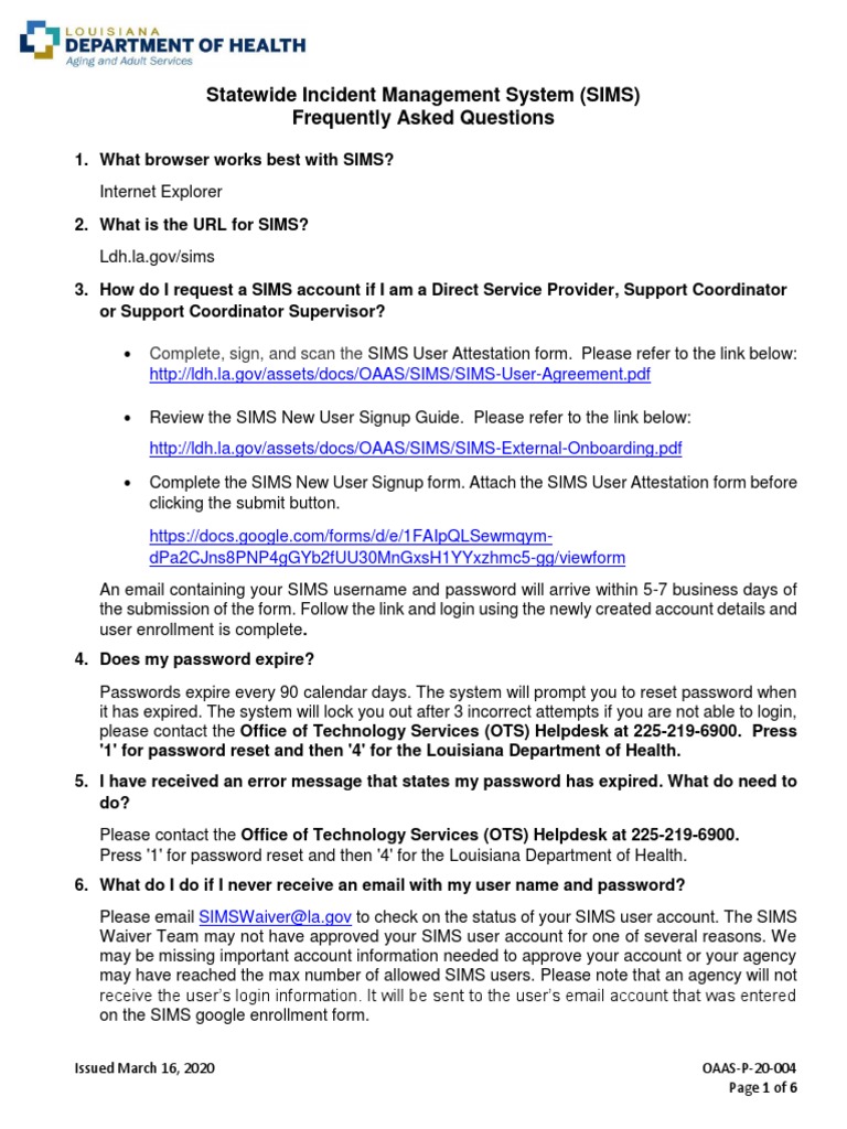 Statewide Incident Management System (SIMS) Frequently Asked Questions ...