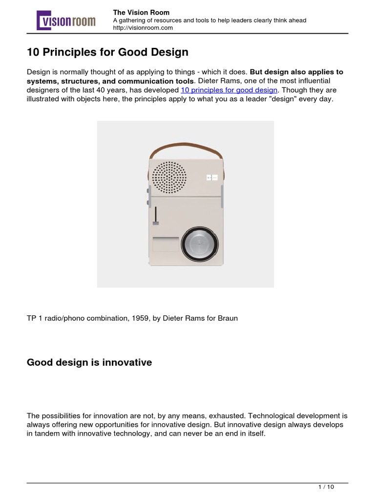 Dieter Rams' 10 Principles of Design | PDF | Design | Psychological ...