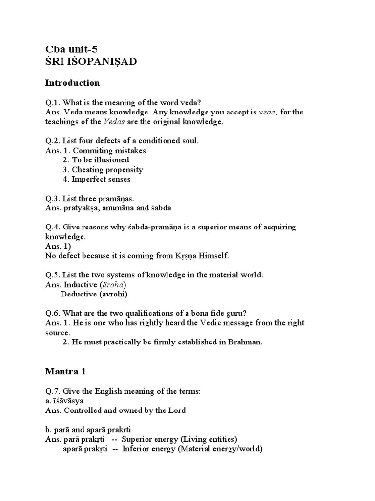 Sri Isopanishad and Noi Cba Unit-5 | PDF | Vedas | Krishna