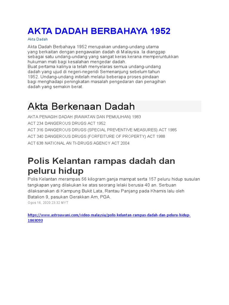 Akta Dadah Berbahaya 1952 | PDF
