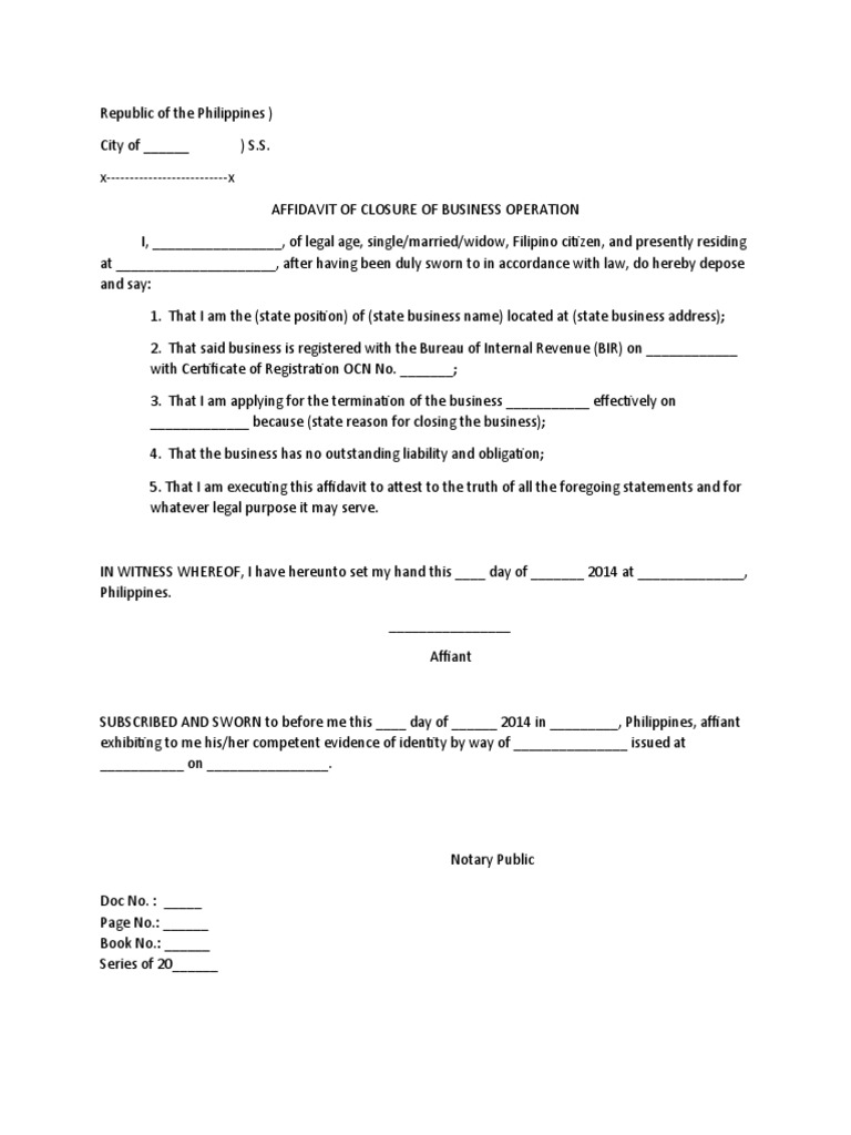 Affidavit of Closure | PDF | Finance & Money Management | Law